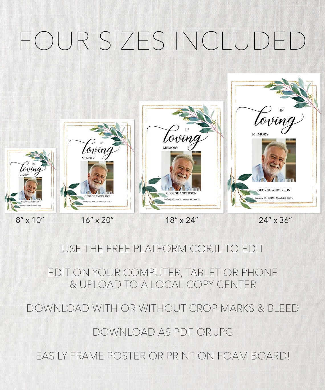 Editable Greenery Funeral Welcome Sign Template, Memorial, Celebration ...