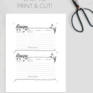 Hand Drawn Recipe Card Printable, Printable Recipe Card, Bridal Shower ...
