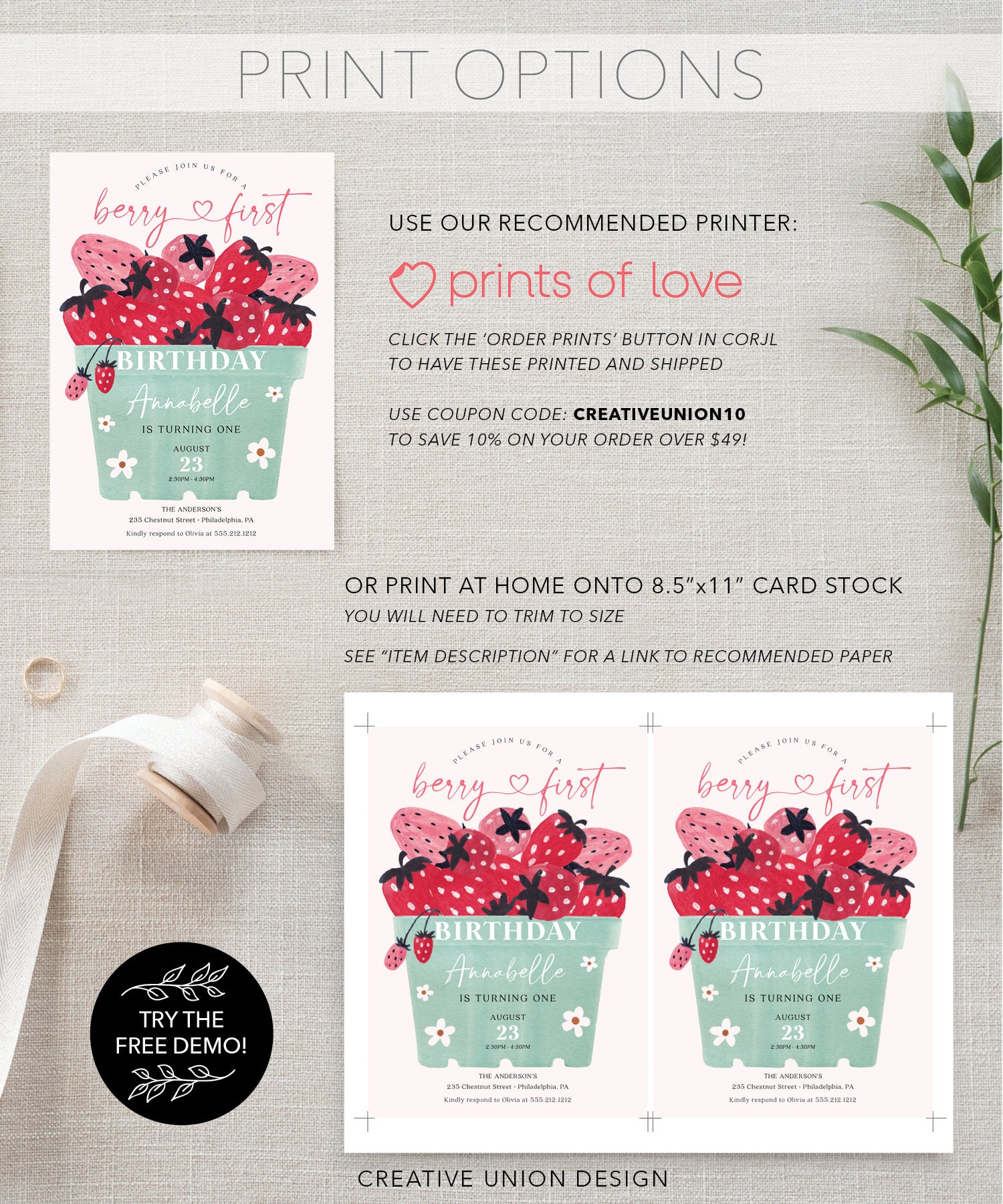 Modern Berry First Birthday Invite Template, Strawberry 1st Birthday ...