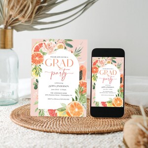 Tropical Citrus Graduation Party Invite Template, Lemon Grad Party ...