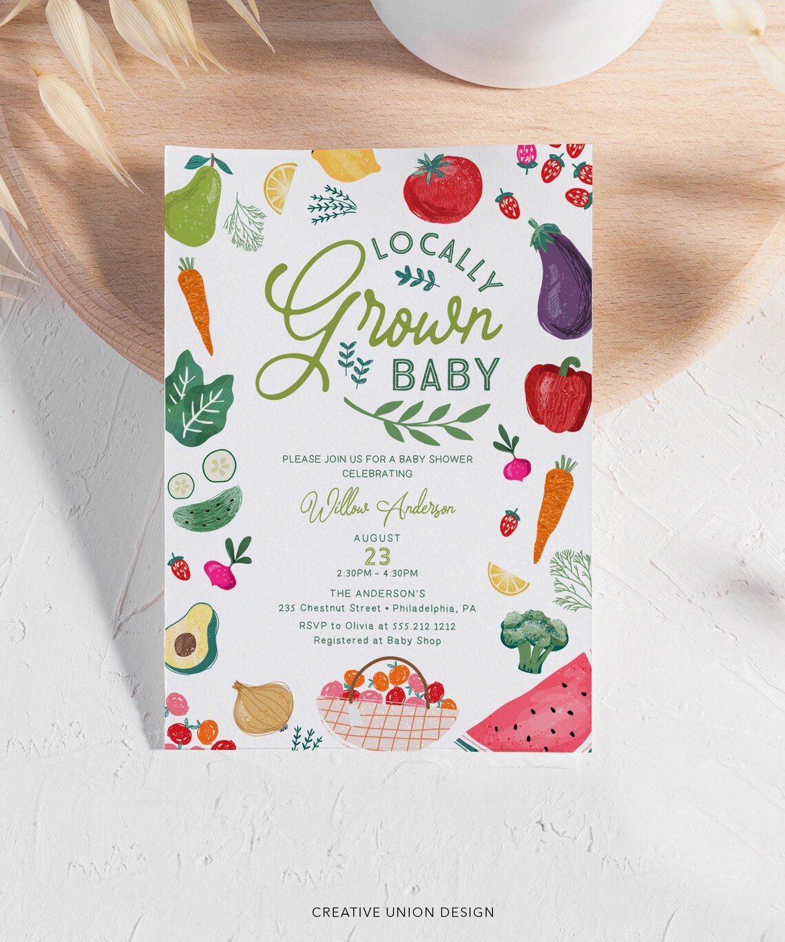 Locally Grown Baby Shower Invite Template, Farmers Market Baby Shower ...