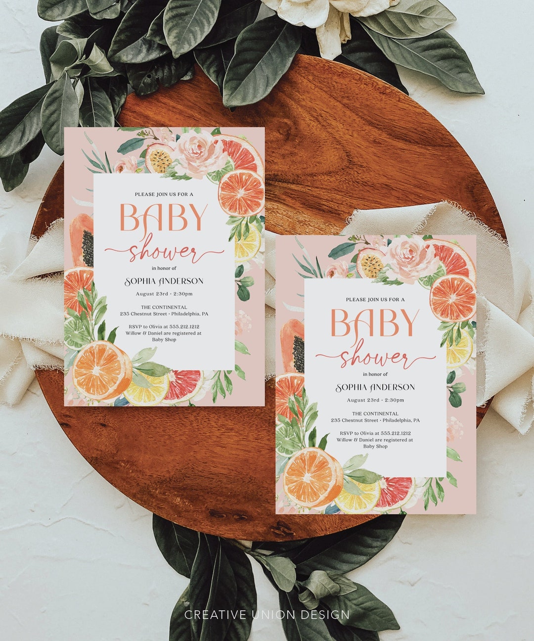 Tropical Citrus Baby Shower Invite Template, Little Cutie, Lemon Baby ...