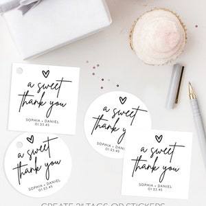 A Sweet Thank You Stickers Template, Favor Tags, Wedding Printable ...
