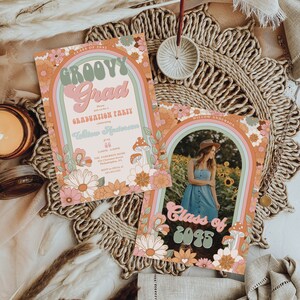 Groovy Grad Retro Graduation Party Invite Template Graduation ...