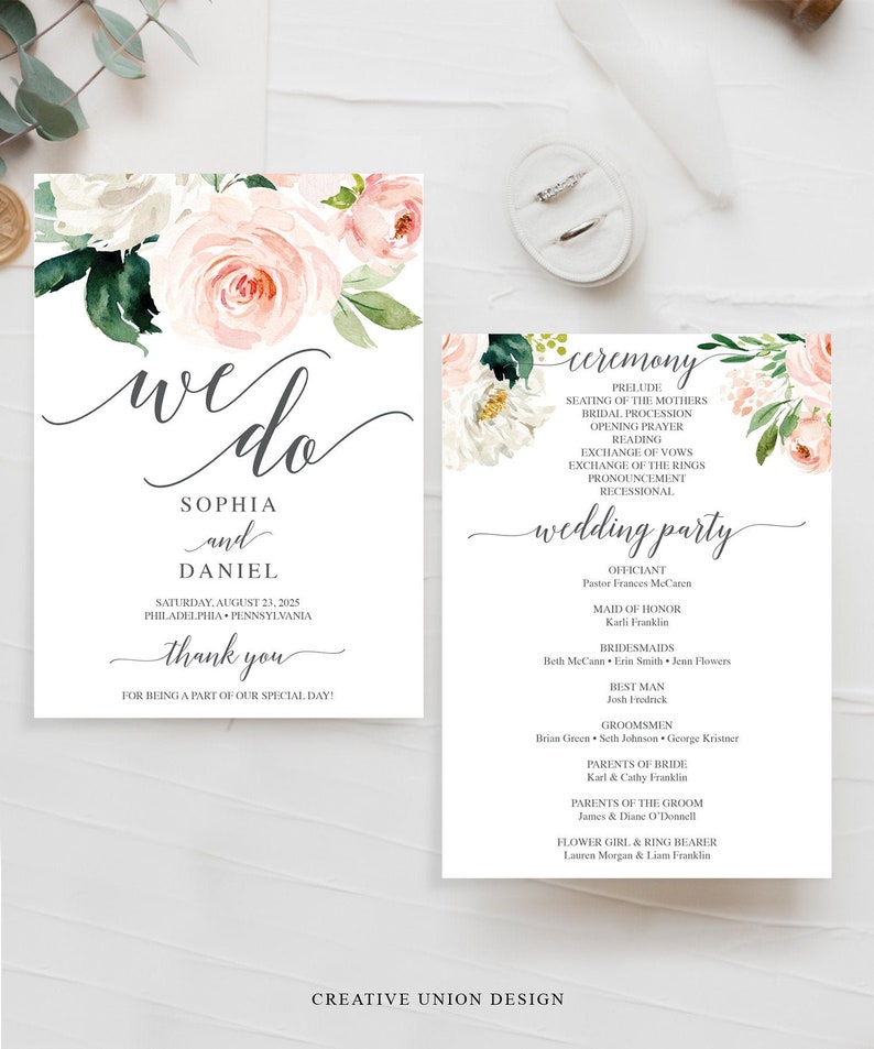 Wedding Program Template 5x7 Printable Program Programs for | Etsy