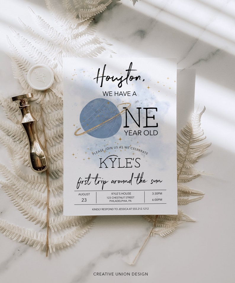 Outer Space Birthday Invite Template, 1st Birthday Invitation, First ...