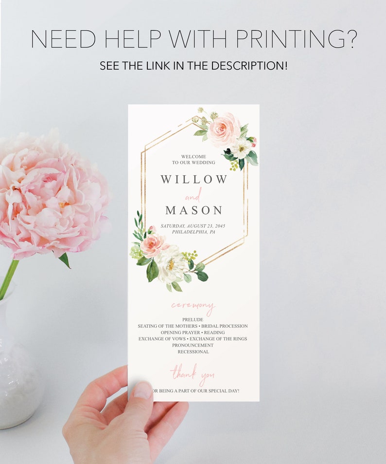 Wedding Program Template Floral Programs for Wedding Wedding - Etsy