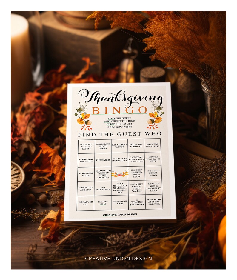 Thanksgiving Game Printable, Find the Guest Bingo Game, Thanksgiving ...