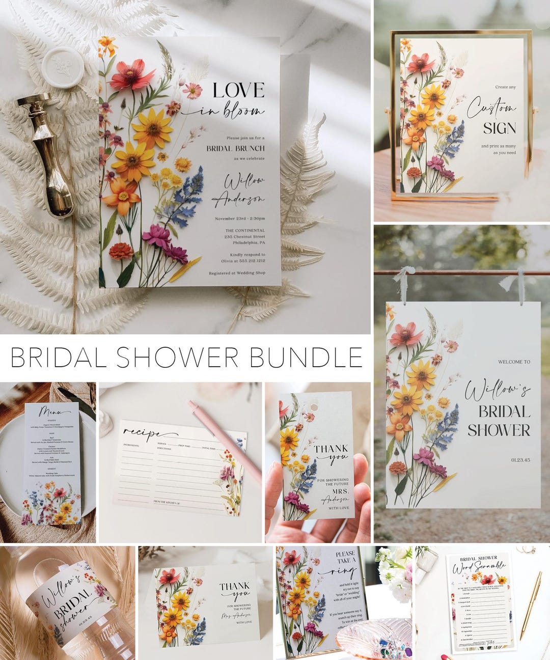 Love in Bloom Bridal Shower Bundle, Bridal Shower Invite, Wildflower ...