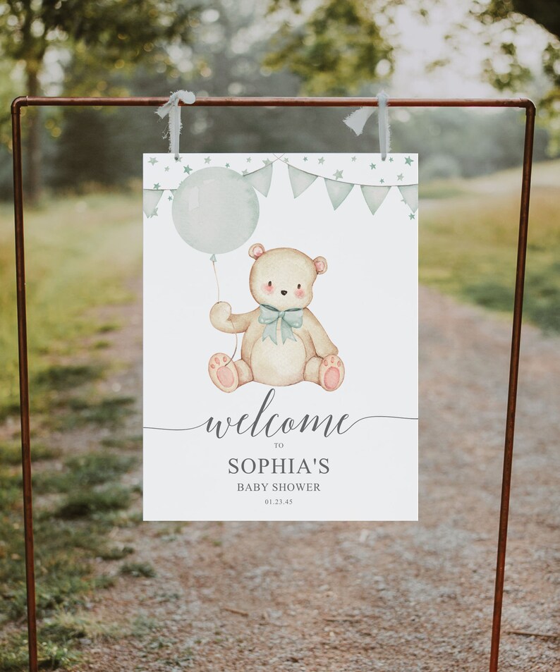 Teddy Bear Baby Shower Welcome Sign Template Welcome Baby - Etsy