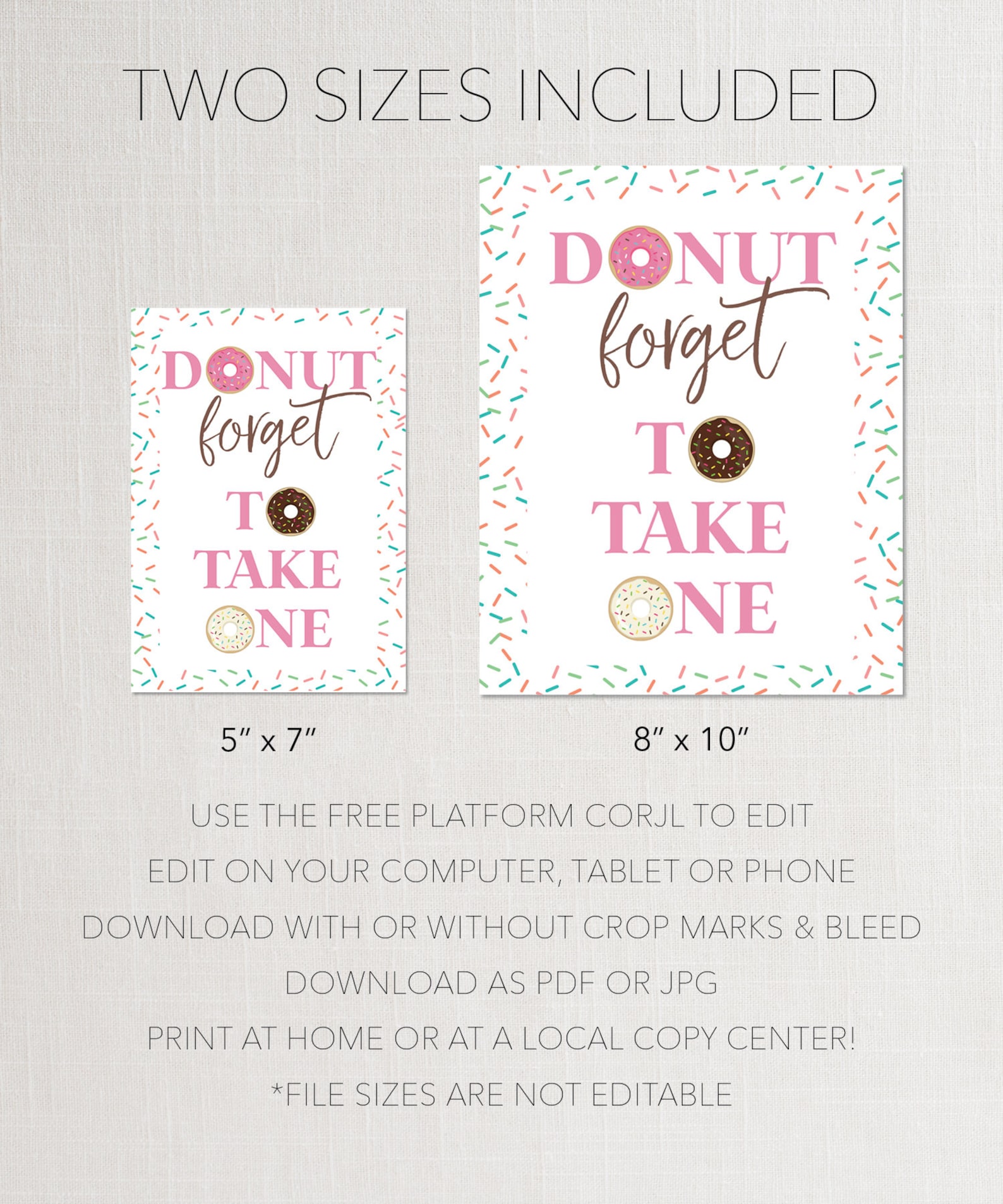 Editable Donut Favor Sign Template, Take One Sign, Donut Favors ...