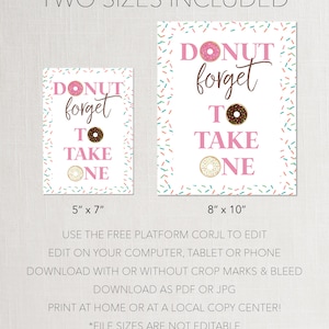 Editable Donut Favor Sign Template, Take One Sign, Donut Favors ...
