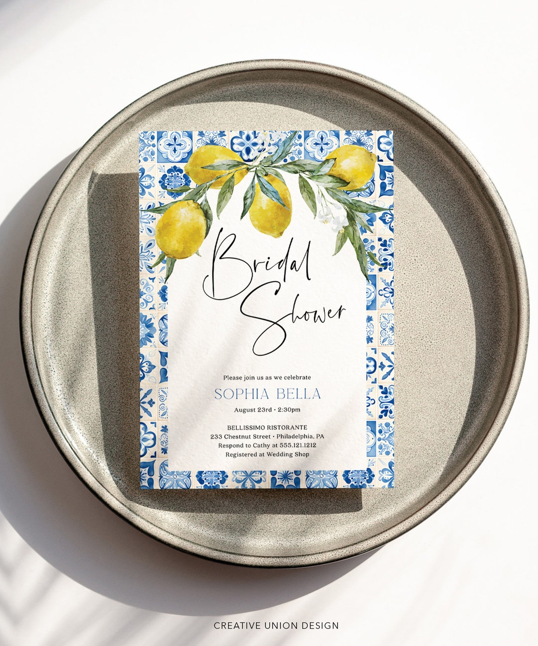 Italian Bridal Shower Invite Template, Mediterranean Blue Tile ...