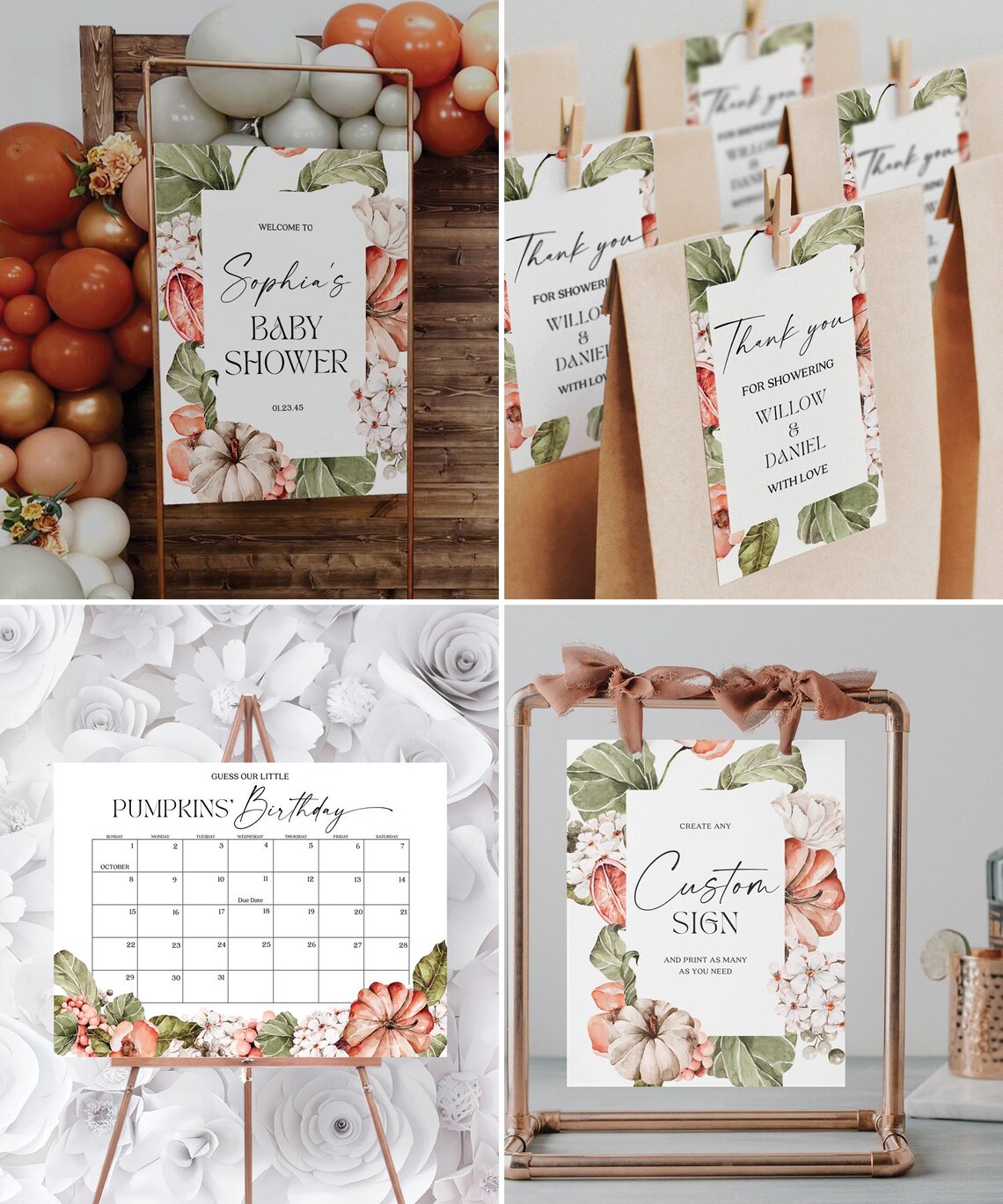 Little Pumpkin Fall Baby Shower Bundle, Printable Baby Shower Invite ...