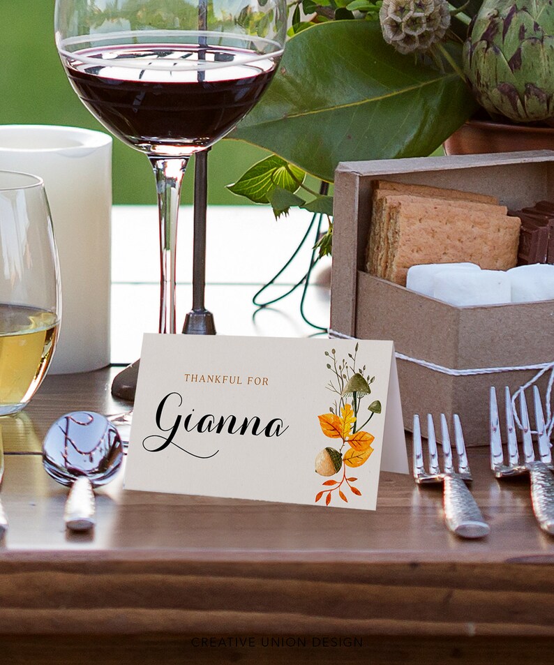 Thanksgiving Place Card Template, Fall Place Cards, Printable Seating ...