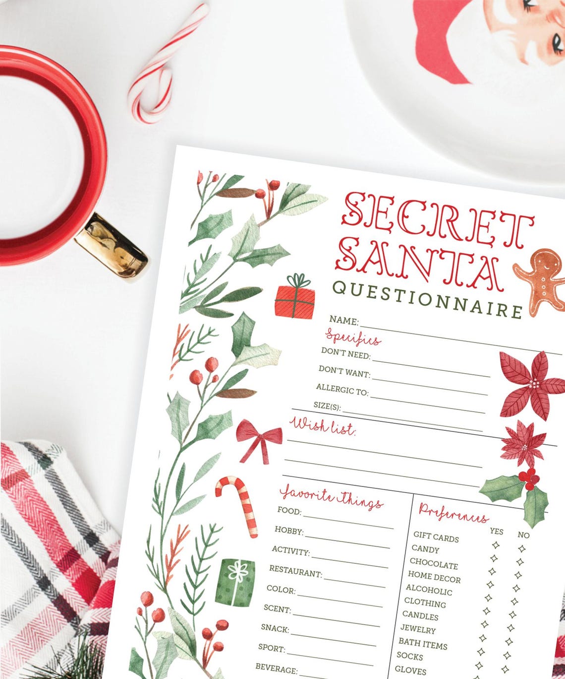 Printable Secret Santa Gift Exchange Questionnaire, Christmas Gift ...
