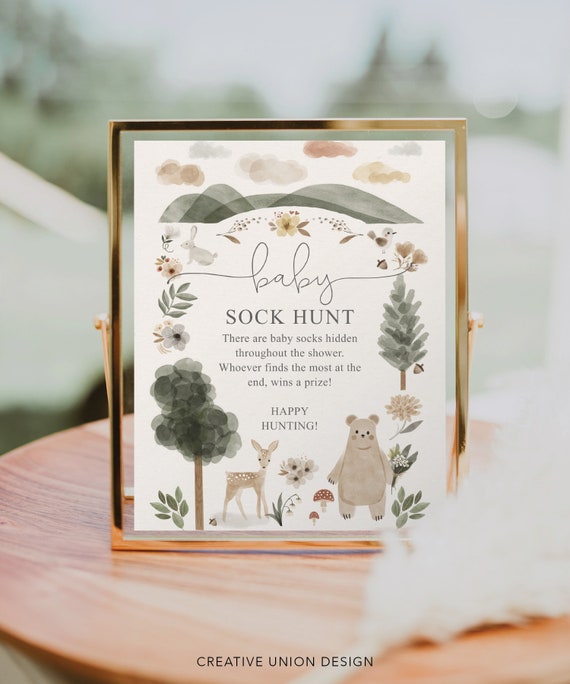 Boho Woodland Baby Sock Hunt Game, Boho Baby Shower Game, Sock Hunt ...