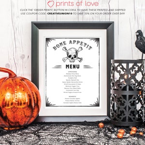 Bone Appetit Menu Sign Template, Printable Halloween Menu Sign, Spooky ...