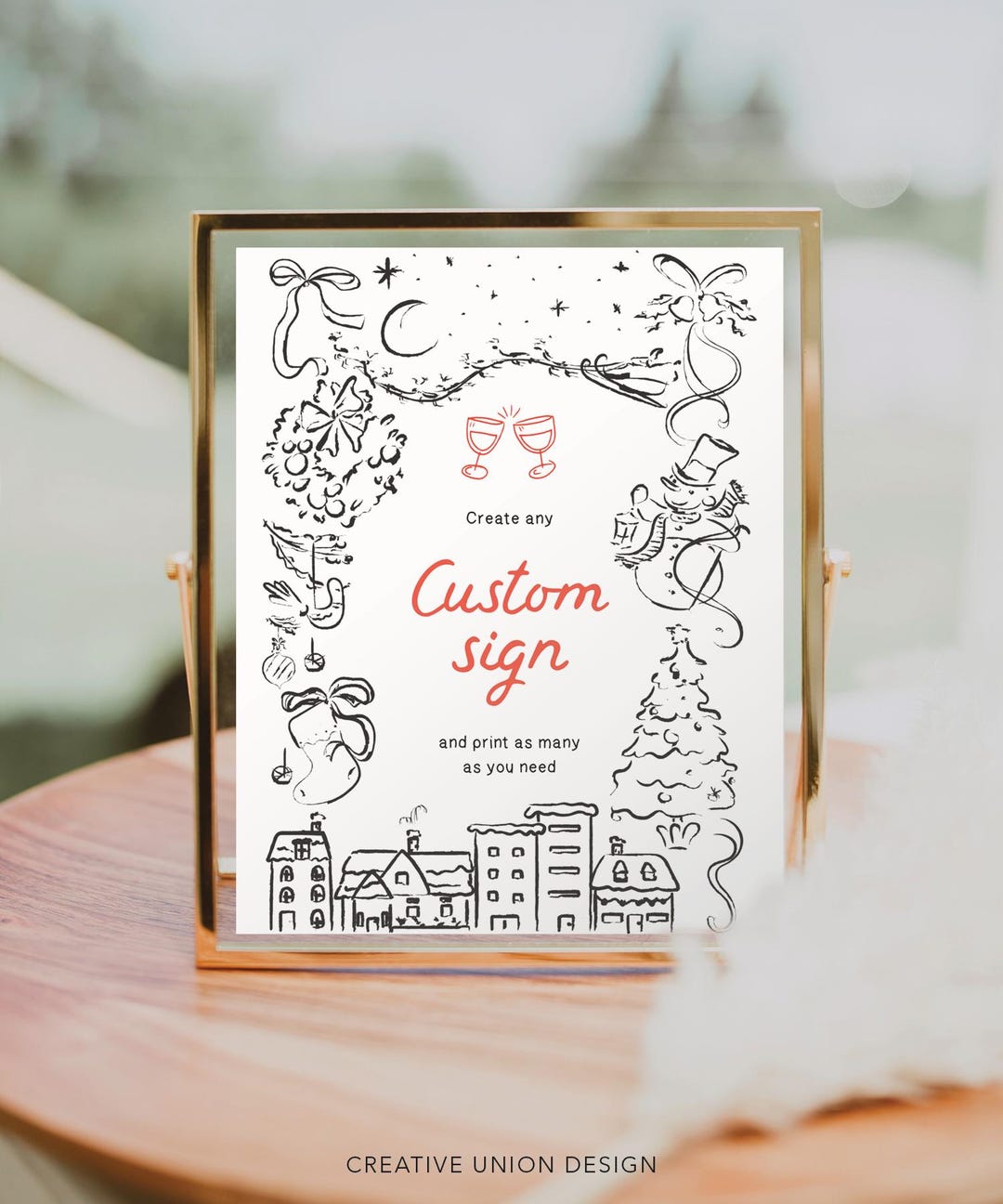 Hand Drawn Holiday Custom Sign Template, Editable Christmas Party Sign ...