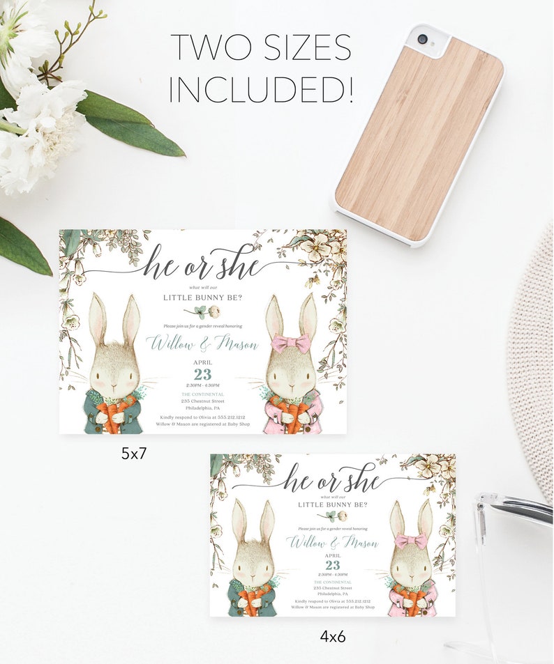 Vintage Rabbit Gender Reveal Invitation Template, Bunny Theme Gender ...