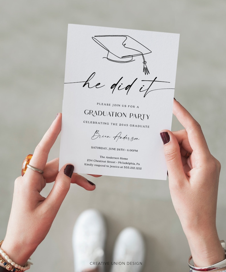 Minimalist Graduation Party Invite Template, Modern Graduation ...