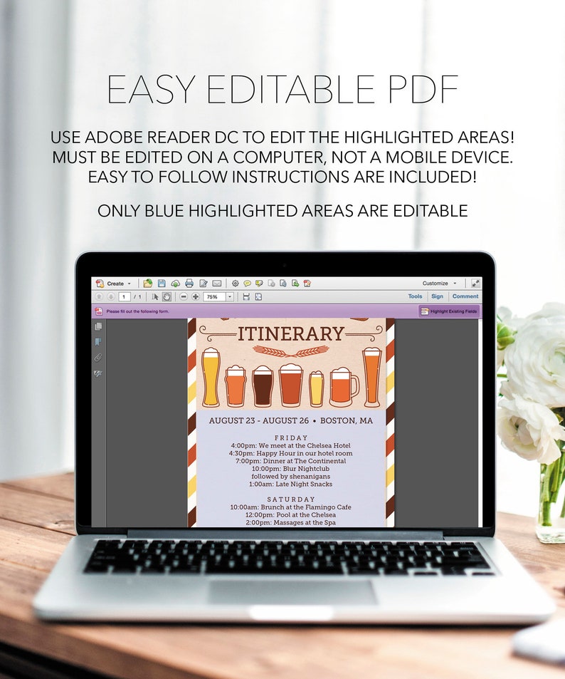 Guys Weekend Itinerary Template Beer Digital Schedule | Etsy