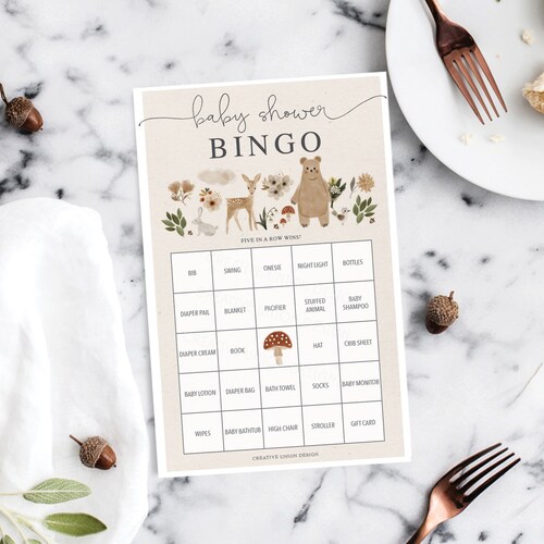 Woodland Baby Shower Bingo 60 Unique Game Sheets Baby Shower | Etsy