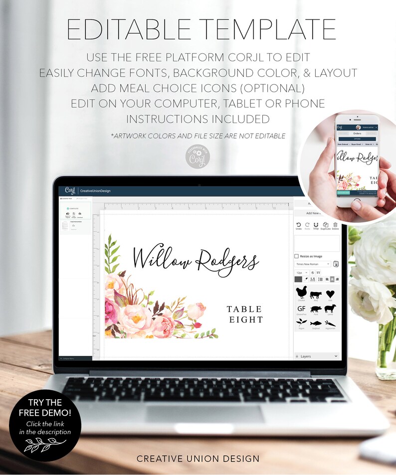 Rustic Place Card Template Printable Place Cards Wedding - Etsy