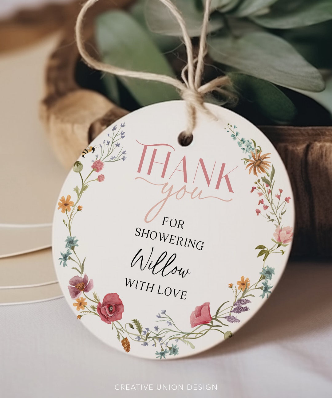 Wildflower Thank You Stickers Template, Favor Tags, Bridal Shower ...