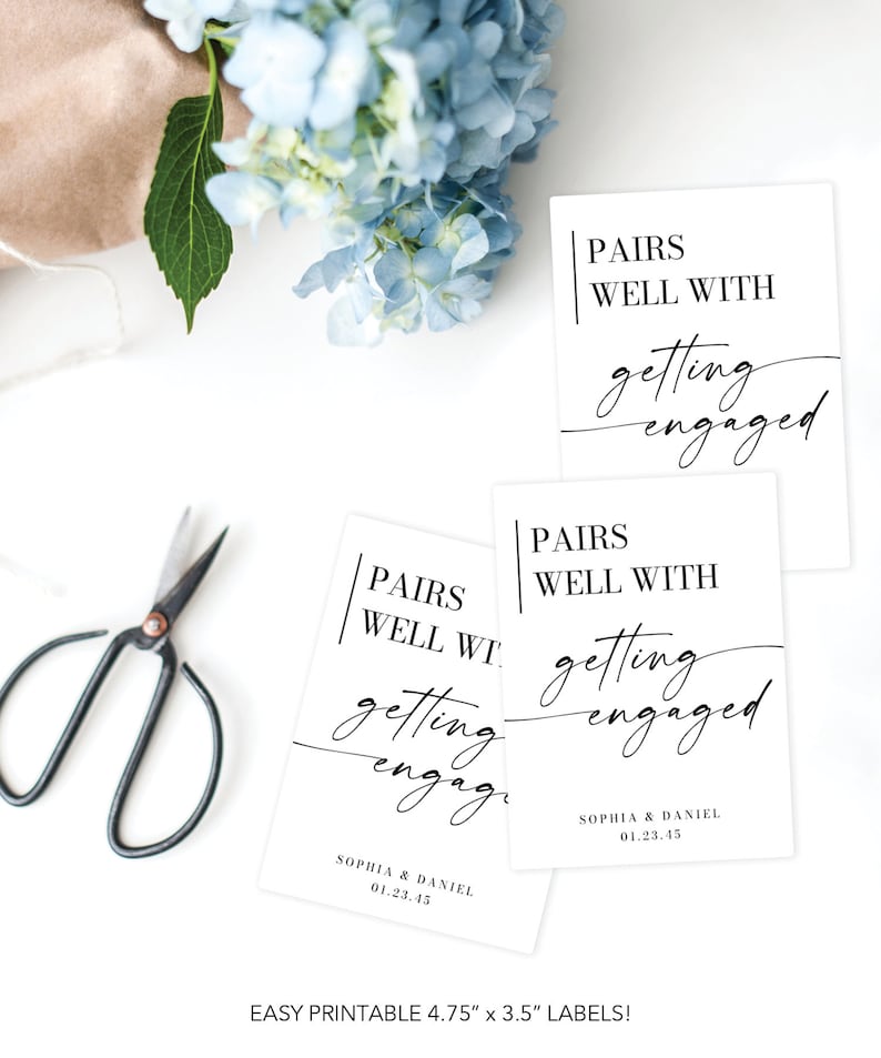 Engagement Wine Labels, Printable,wine Bottle Label Template, Pairs ...