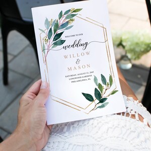 Folded Wedding Program Template, Printable Greenery Wedding Programs, Editable Ceremony Program ...