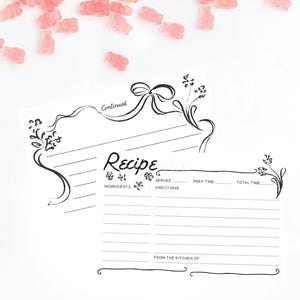 Hand Drawn Recipe Card Printable, Printable Recipe Card, Bridal Shower ...