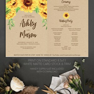 Sunflower Wedding Program Template, Sunflowers Wedding Fan Program ...