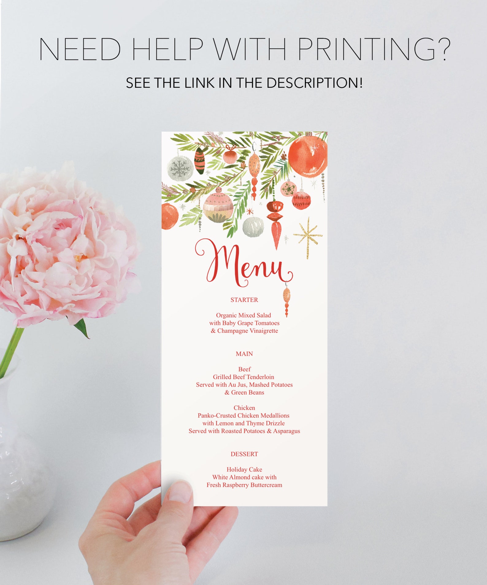 Christmas Menu Holiday Menu Printable Menu Rustic - Etsy