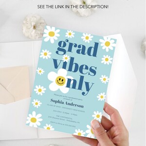 Grad Vibes Only, Daisy Graduation Party Invite Template, Graduation ...