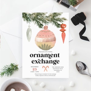Ornament Exchange Invitation Template, Christmas Party Invites, Holiday ...
