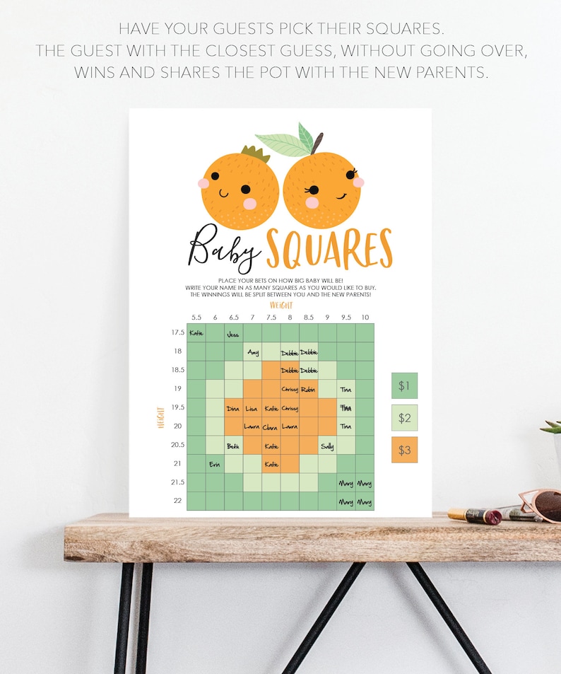 Baby Shower Betting Squares Sign Baby Shower Game Baby Pool - Etsy