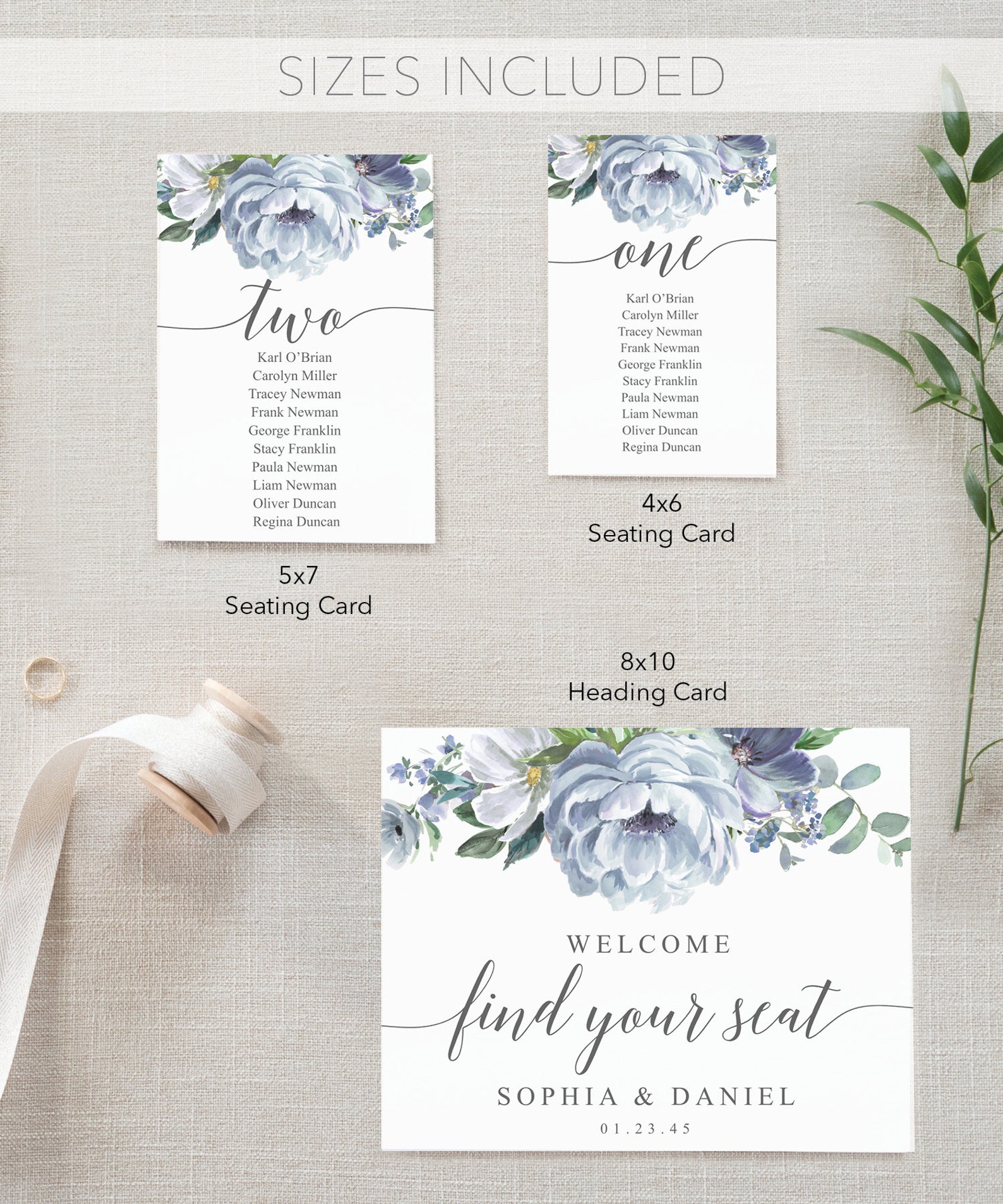 Dusty Blue Seating Chart Template, Printable Seating Cards, Table ...