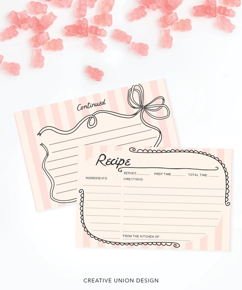 Hand Drawn French Recipe Card Printable, Printable Recipe Card, Bridal ...