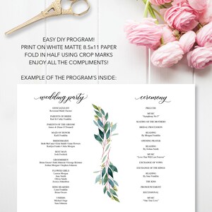 Folded Wedding Program Template Printable Greenery Wedding | Etsy