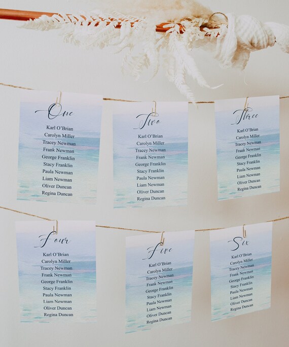Beach Seating Chart Template, Printable Seating Cards, Table ...