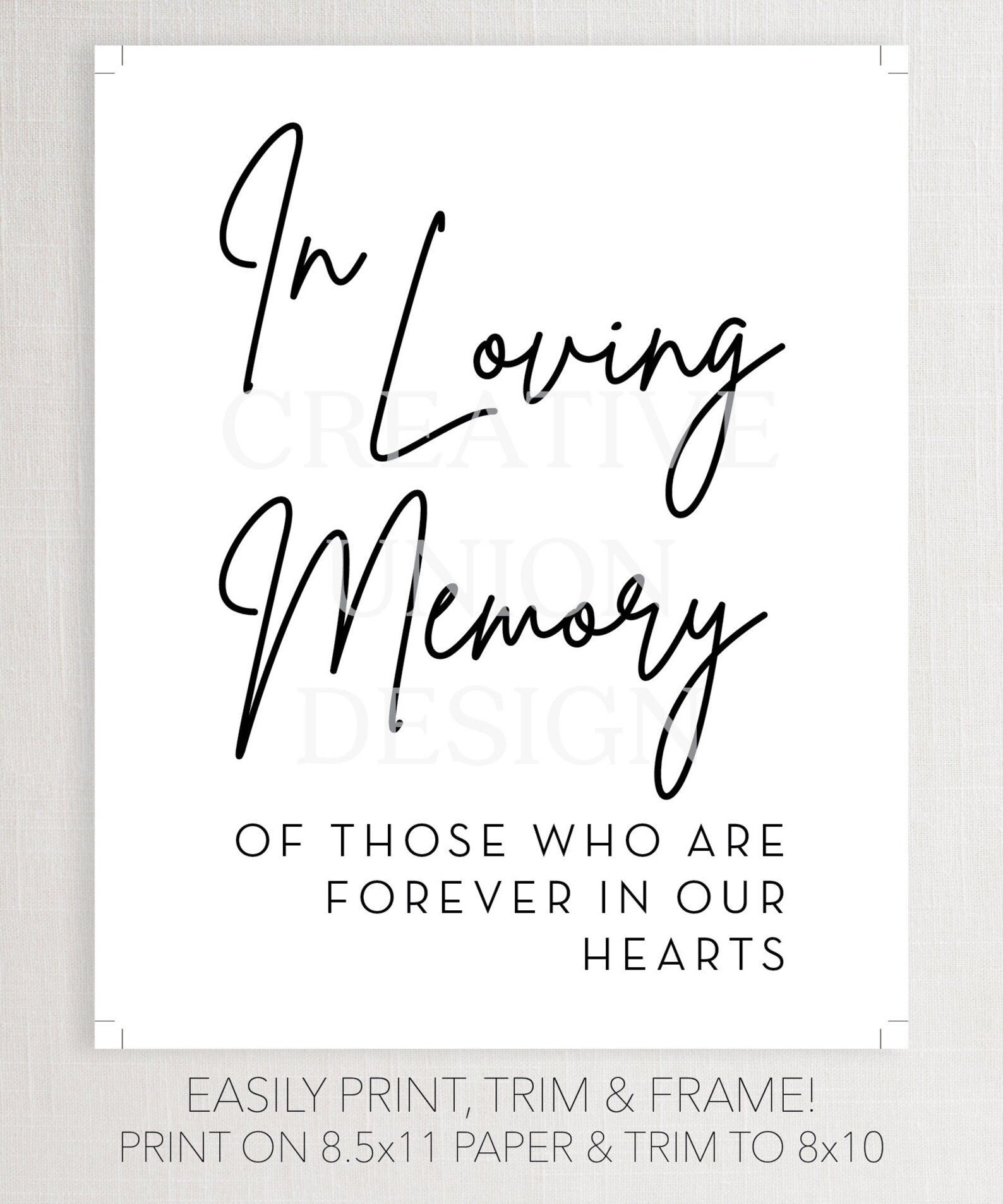 In Loving Memory Table Sign File 8x10 Printable Sign | Etsy