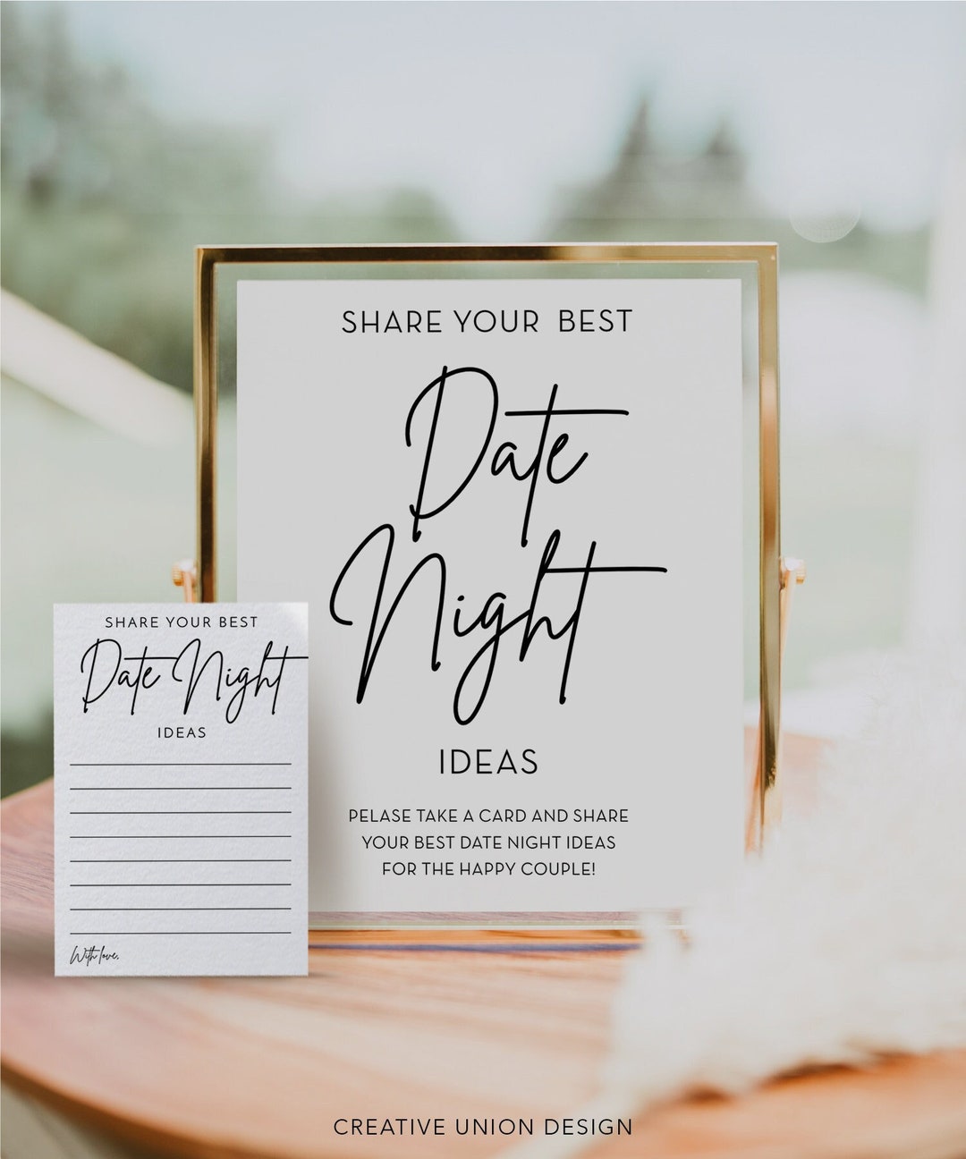 Date Night Ideas Card and Sign, Date Night Ideas Sign, Modern Bridal ...
