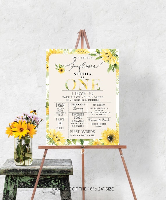 Editable Sunflowers Birthday Milestone Sign - First Birthday Milestone ...