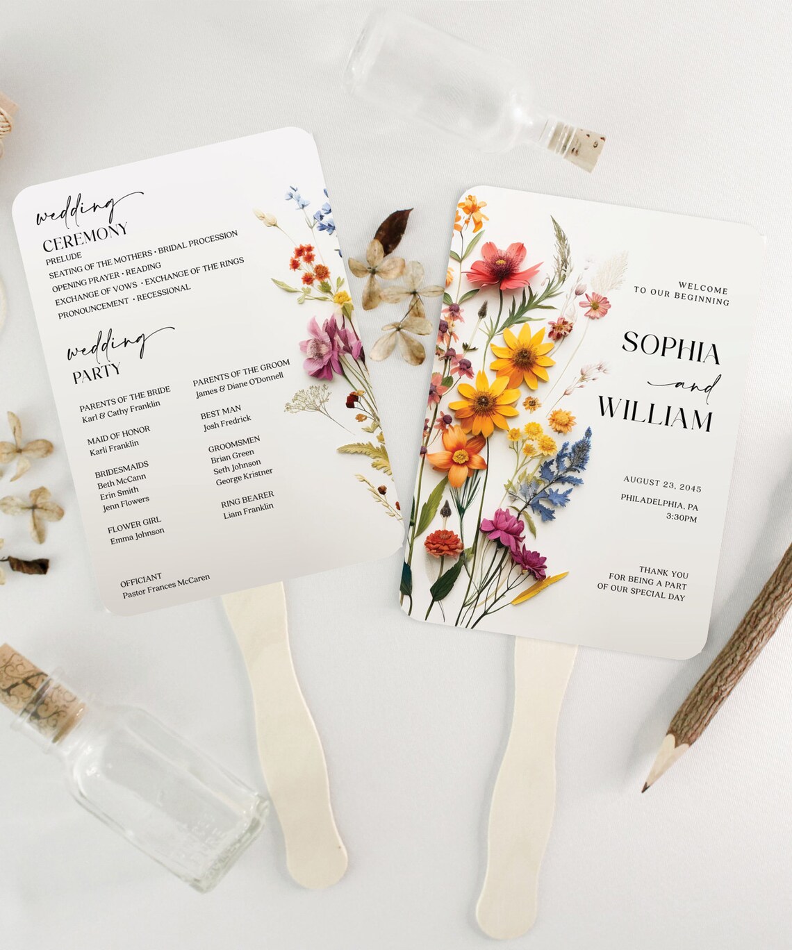 Wedding Program Fan Template, Editable Program Fan, Printable Wedding ...