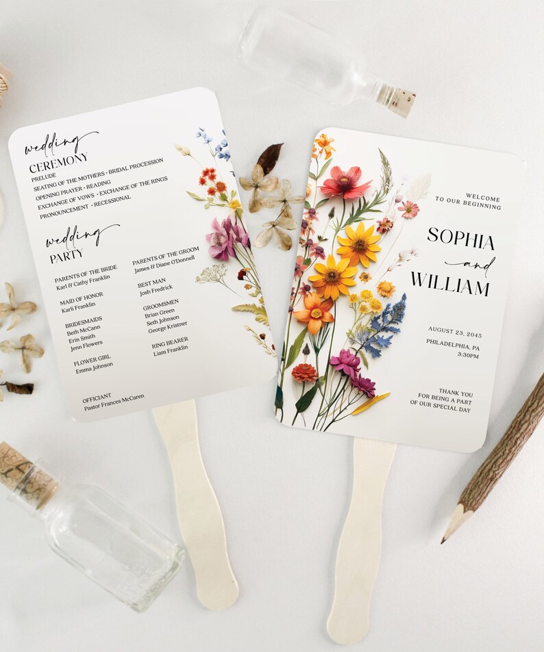 Wedding Program Fan Template, Editable Program Fan, Printable Wedding ...