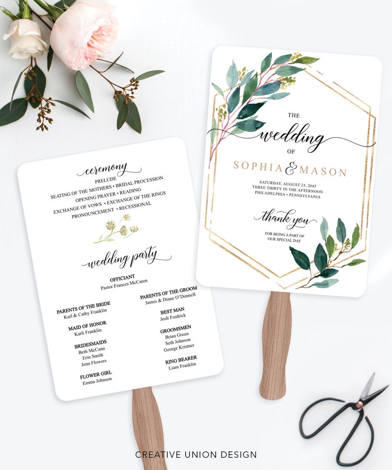 Fan Wedding Program Template Printable Wedding Fan Program - Etsy