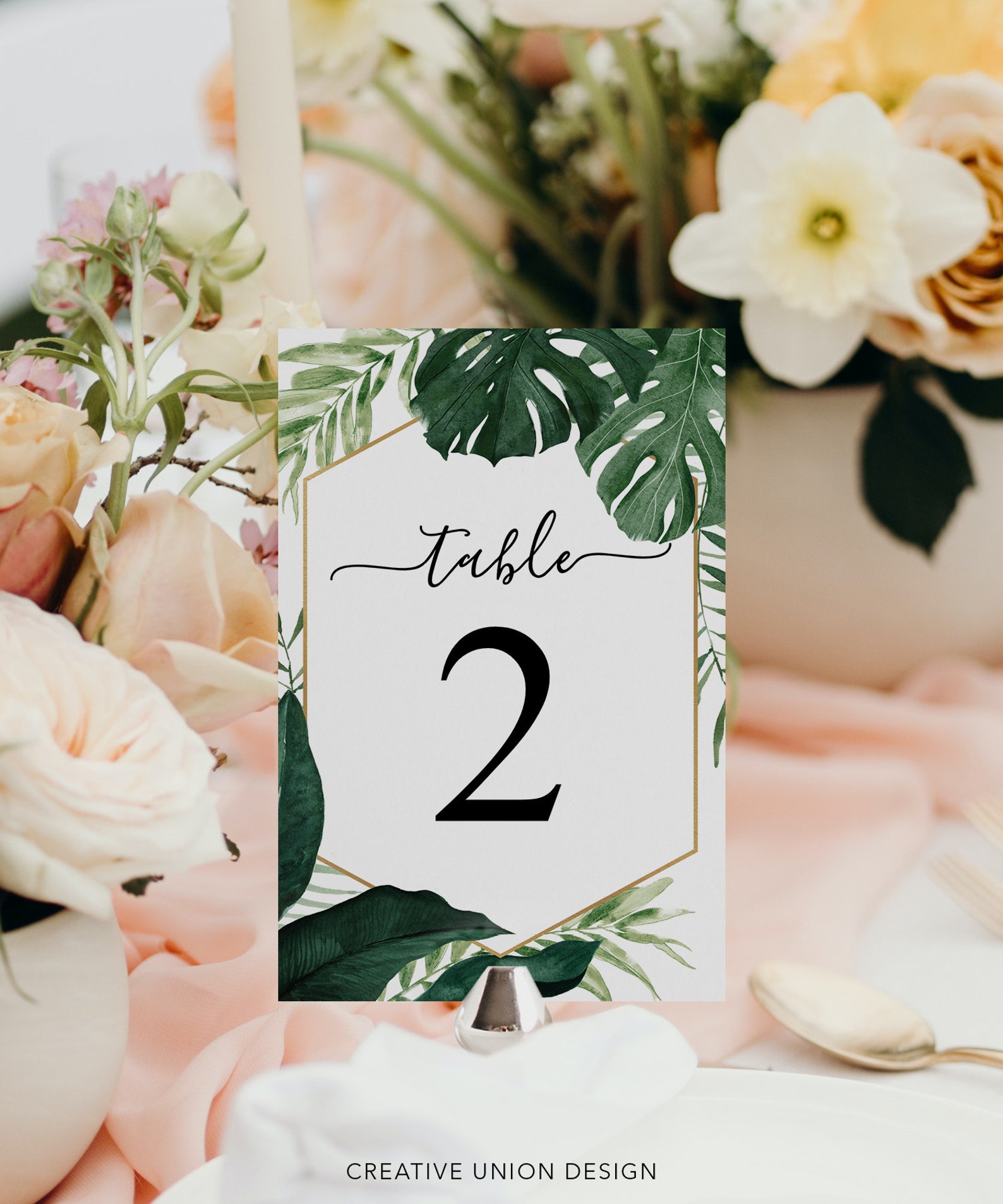 Tropical Monstera Wedding Table Numbers, Wedding Table Number Template ...