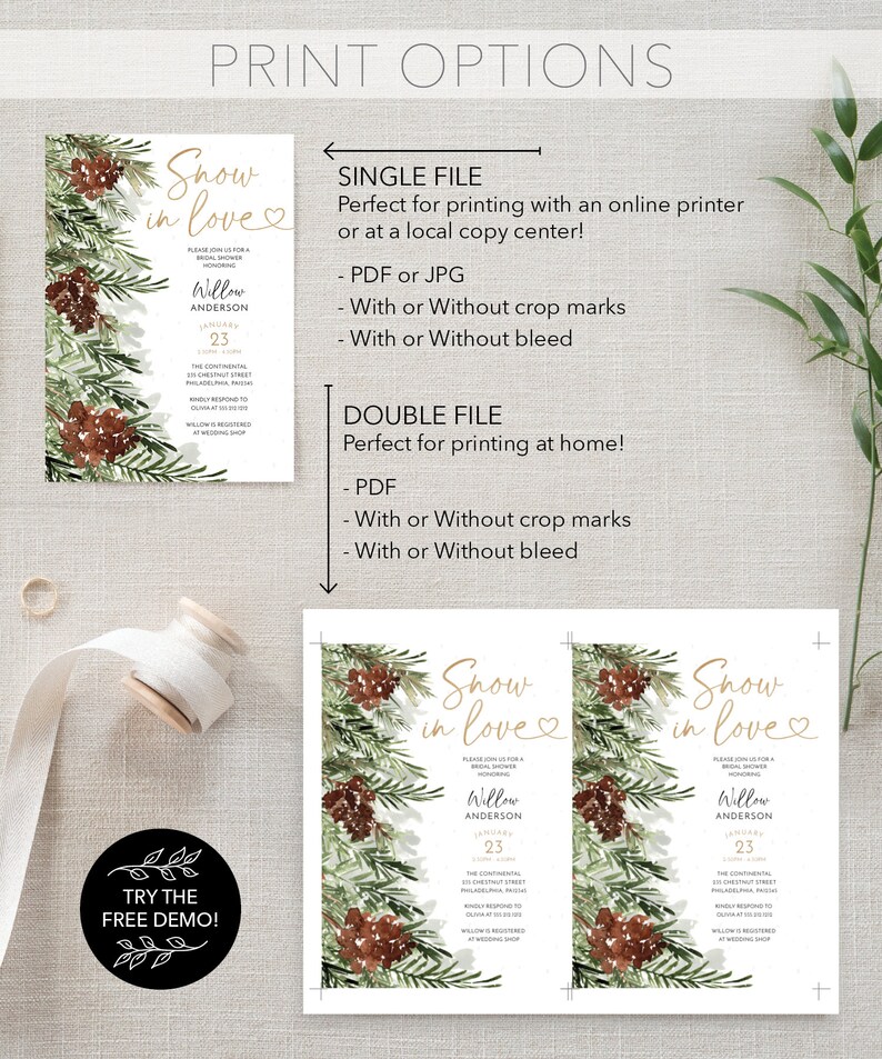 Snow in Love Winter Bridal Shower Invitation Template - Etsy