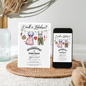 Oktoberfest Gender Reveal Invitation Template, Dirndl or Lederhosen ...